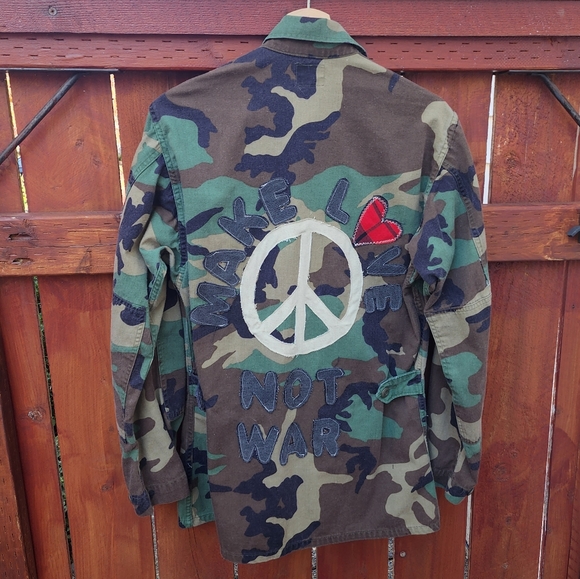 Jackets & Coats | Upcycled Army Jacket Make Love Not War | Poshmark